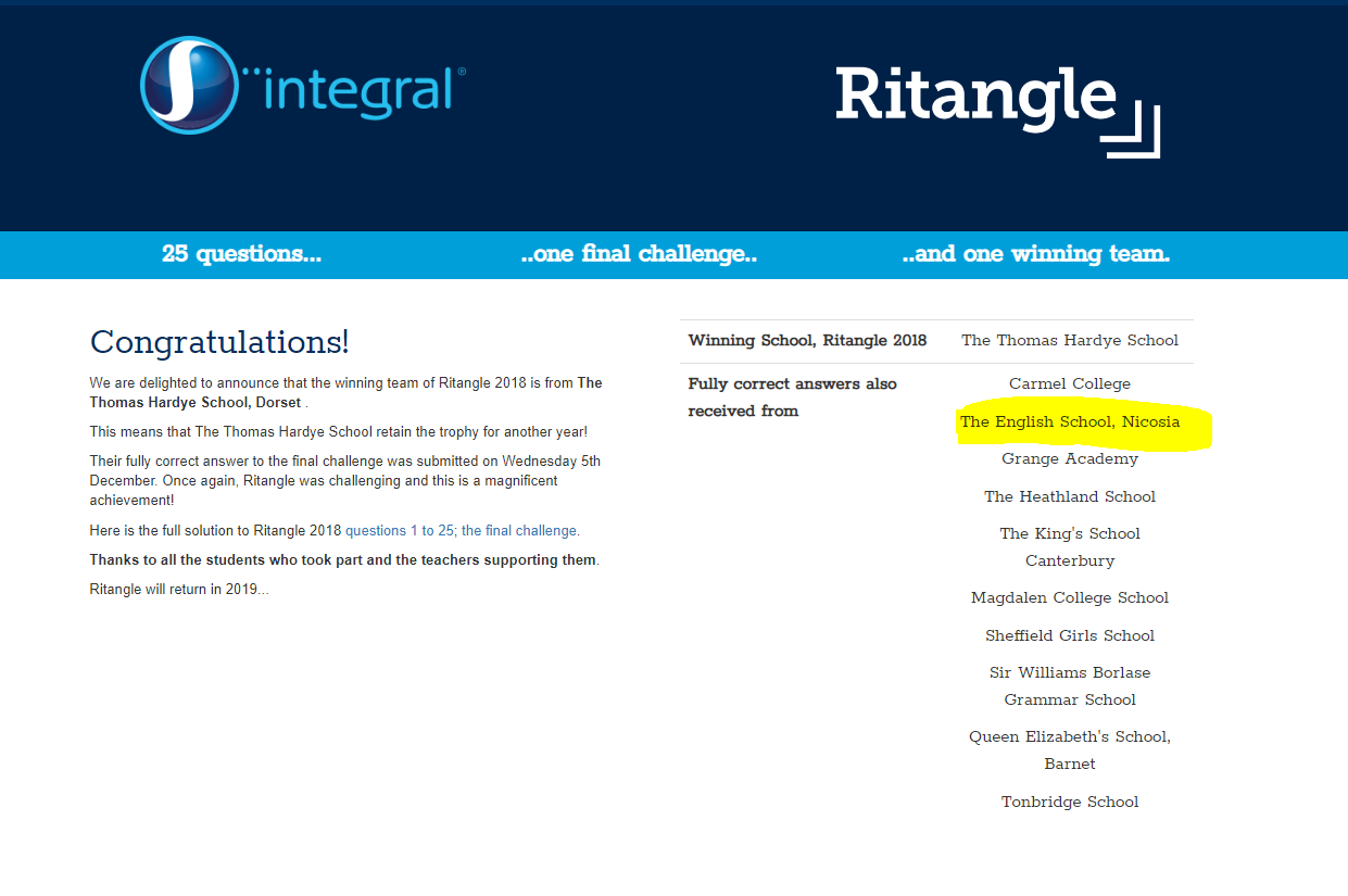 The English School: Ritangle Competition Results!