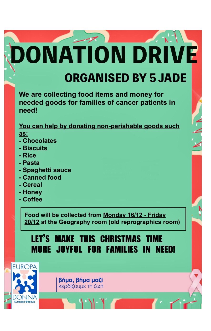 The English School: Donation Drive Organised by 5 Jade
