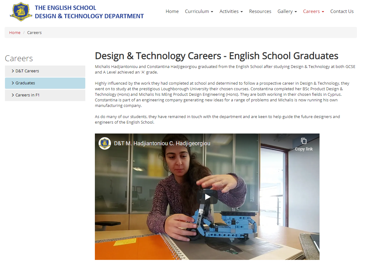 The English School: Design & Technology Careers - English School Graduates