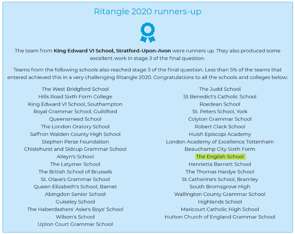 The English School: Ritangle 2020 competition