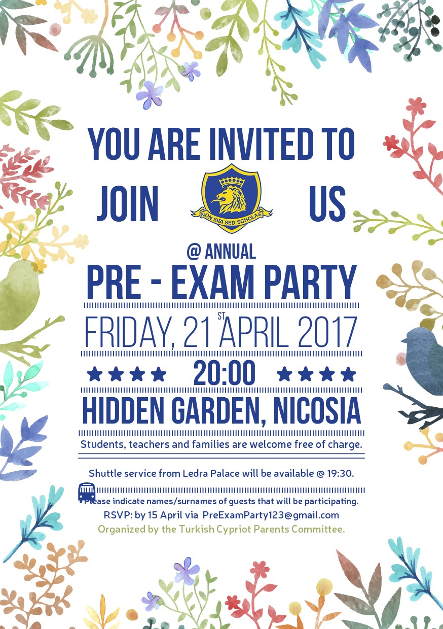 The English School: Invitation to Pre-Exam Party