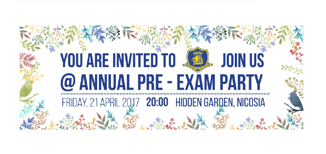 The English School: Invitation to Pre-Exam Party